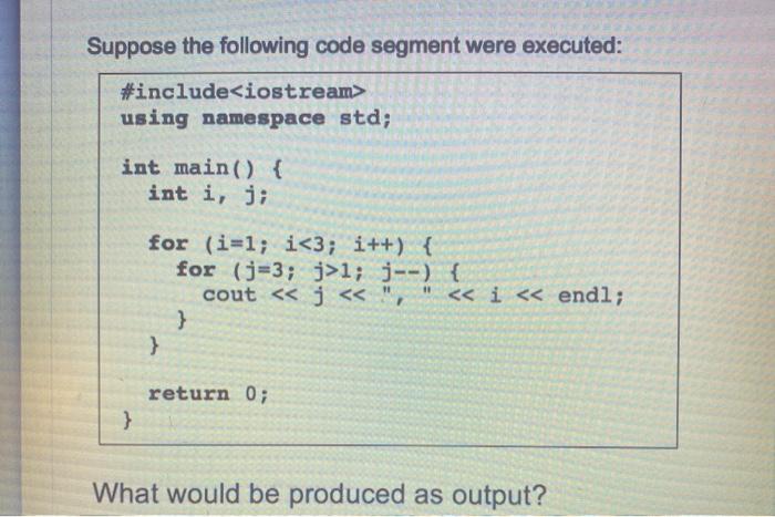 Solved Suppose the following code segment were executed: | Chegg.com