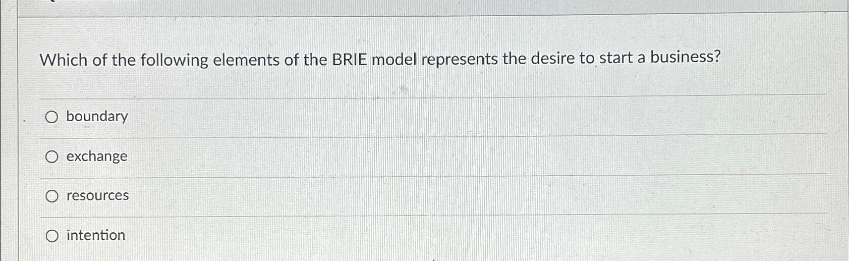 Solved Which of the following elements of the BRIE model | Chegg.com