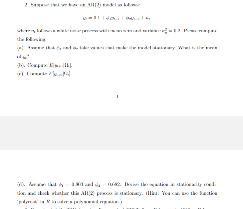 Solved Suppose that we have an AR(2) ﻿model as | Chegg.com