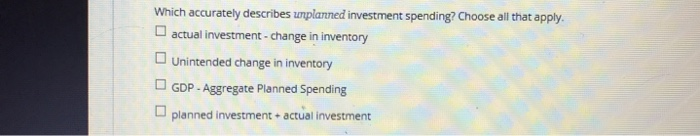 Solved Which accurately describes unplanned investment | Chegg.com
