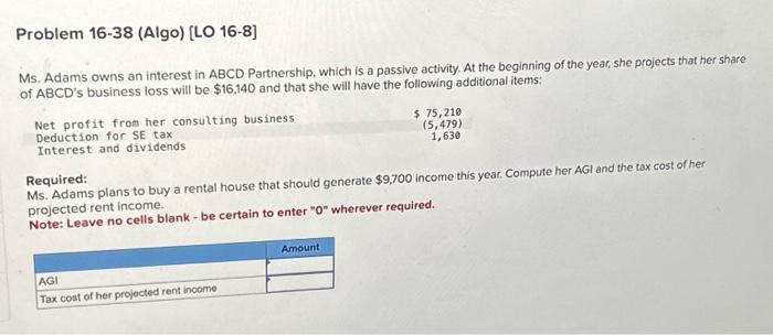 Solved Ms. Adams owns an interest in ABCD Partnership, which | Chegg.com
