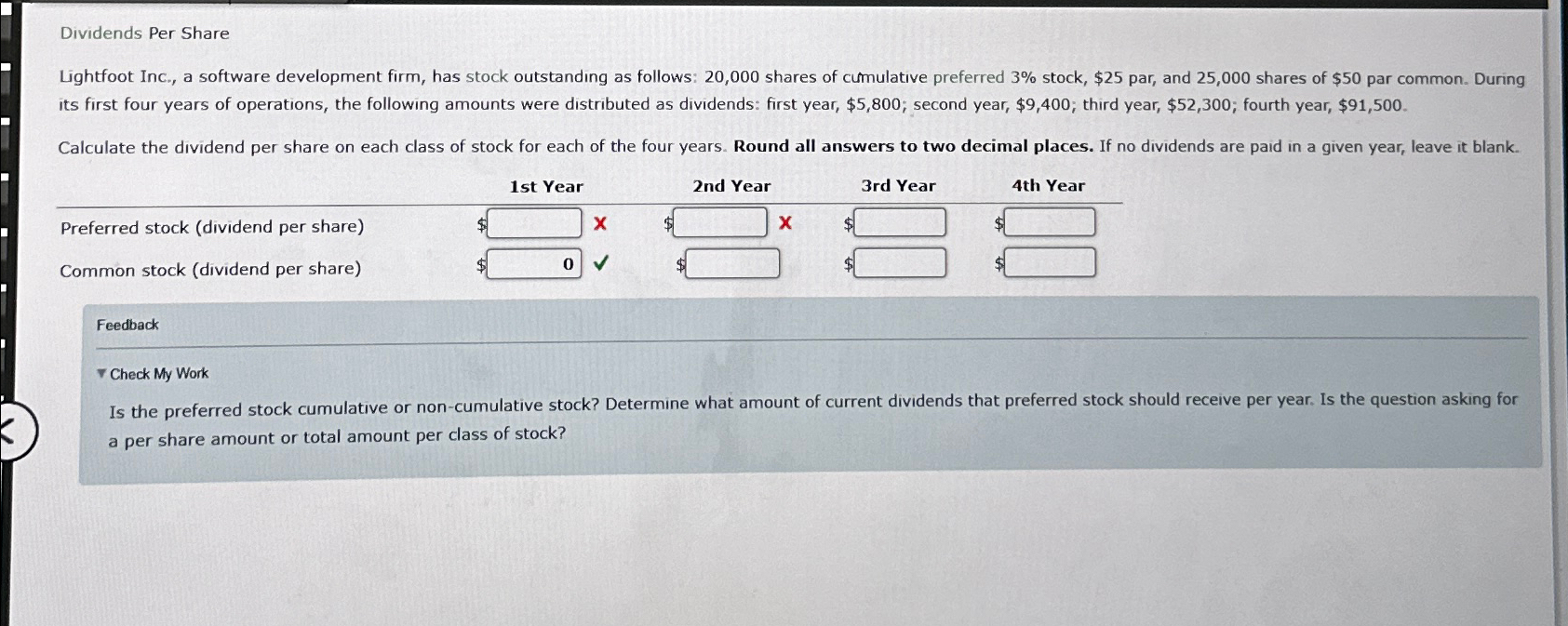 Solved Dividends Per Share\table[[,1st Year,2nd Year,3rd | Chegg.com