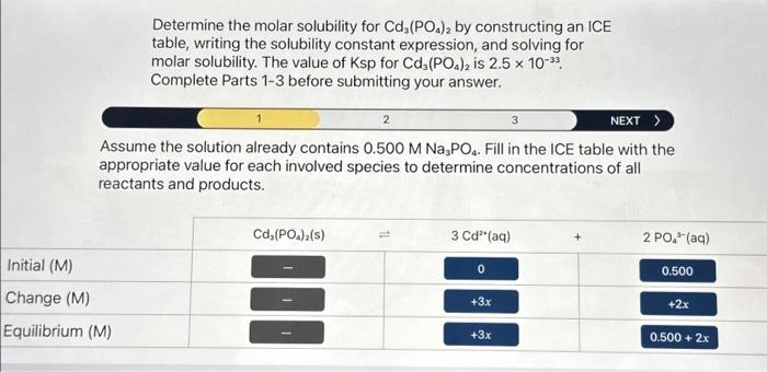 Determine the molar solubility for Cd3(PO4)2 by | Chegg.com