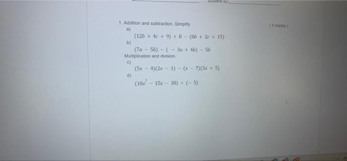 [Solved]: 1. Addition and subtraction. Simplify. a) (12b+4c