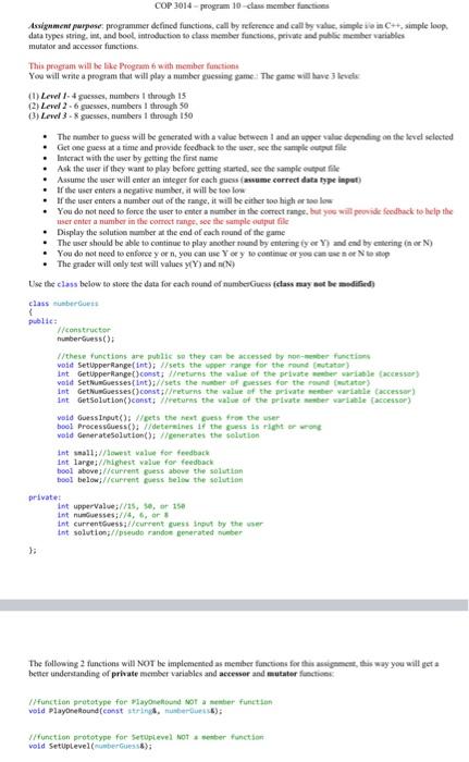 Solved COP 3014 - program 10-class member functions | Chegg.com