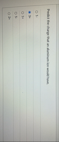 Solved Predict the charge that an aluminum ion would | Chegg.com