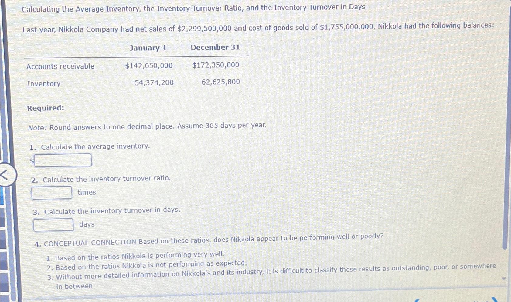 Solved Calculating the Average Inventory, the Inventory | Chegg.com