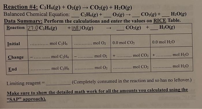 Solved Reaction \#4: C2H6( g)+O2(g)→CO2( g)+H2O(g) Balanced | Chegg.com