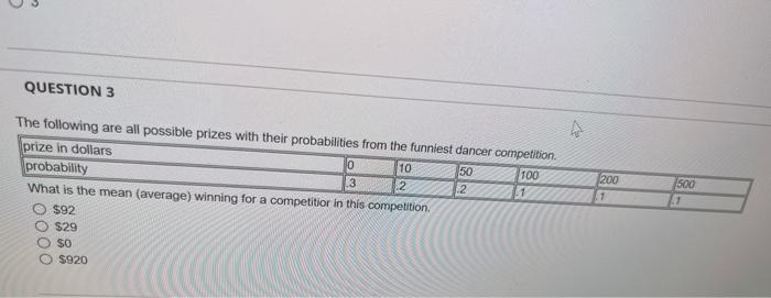 Solved the following are all possible prizes with their | Chegg.com