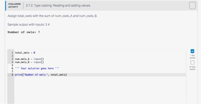 Solved Challenge Activity 372 Type Casting Reading And