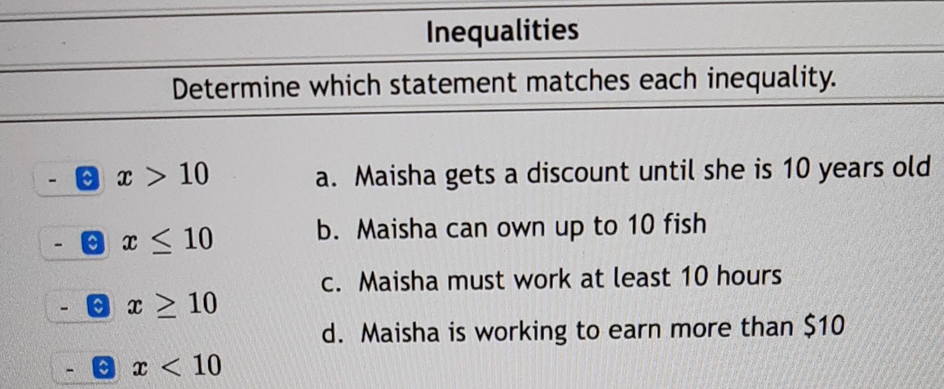 Solved Inequalities Determine which statement matches each | Chegg.com