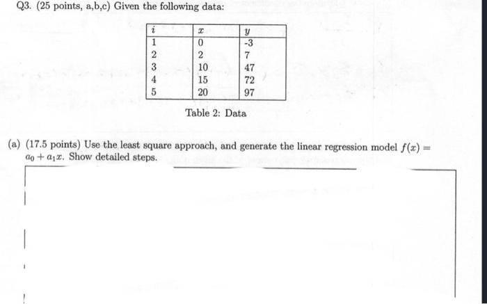 Solved Q3. (25 points, a,b,c) Given the following data: | Chegg.com