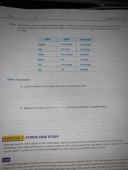 Solved Name: Date: Lab Exercises 23 STEP 3 Tabulate the | Chegg.com