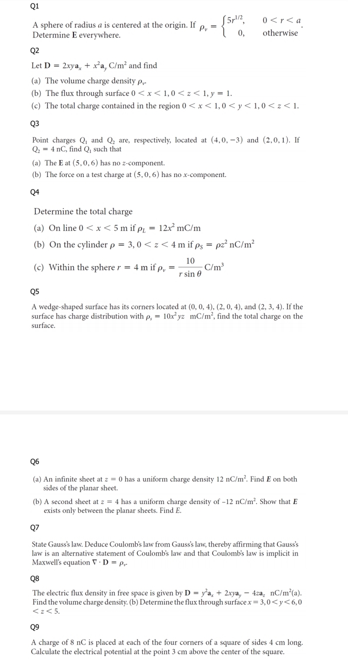 Q1A sphere of radius a ﻿is centered at the origin. If | Chegg.com
