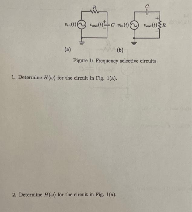 Vin(t) (a) R www Vout(t) C Vin(t) 1. Determine H(w) | Chegg.com