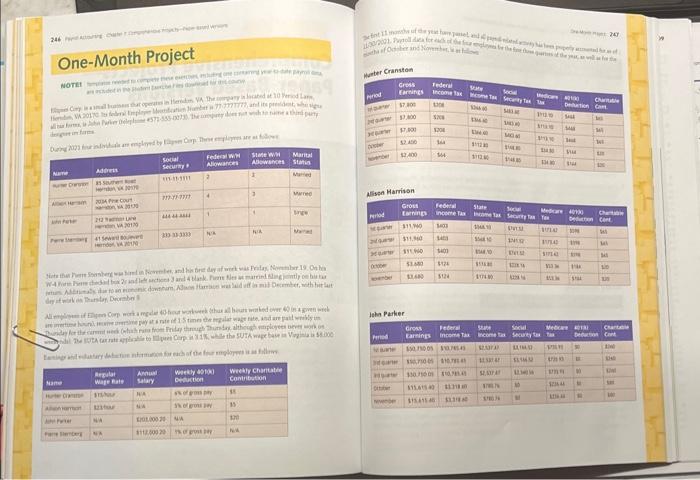 One-Month Project itrowit in tare: | Chegg.com