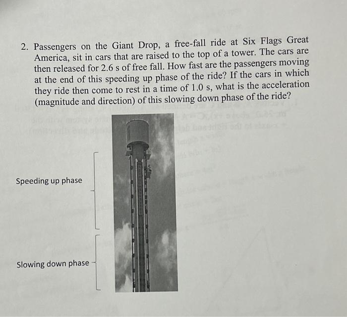 Solved 2. Passengers on the Giant Drop, a free-fall ride at | Chegg.com