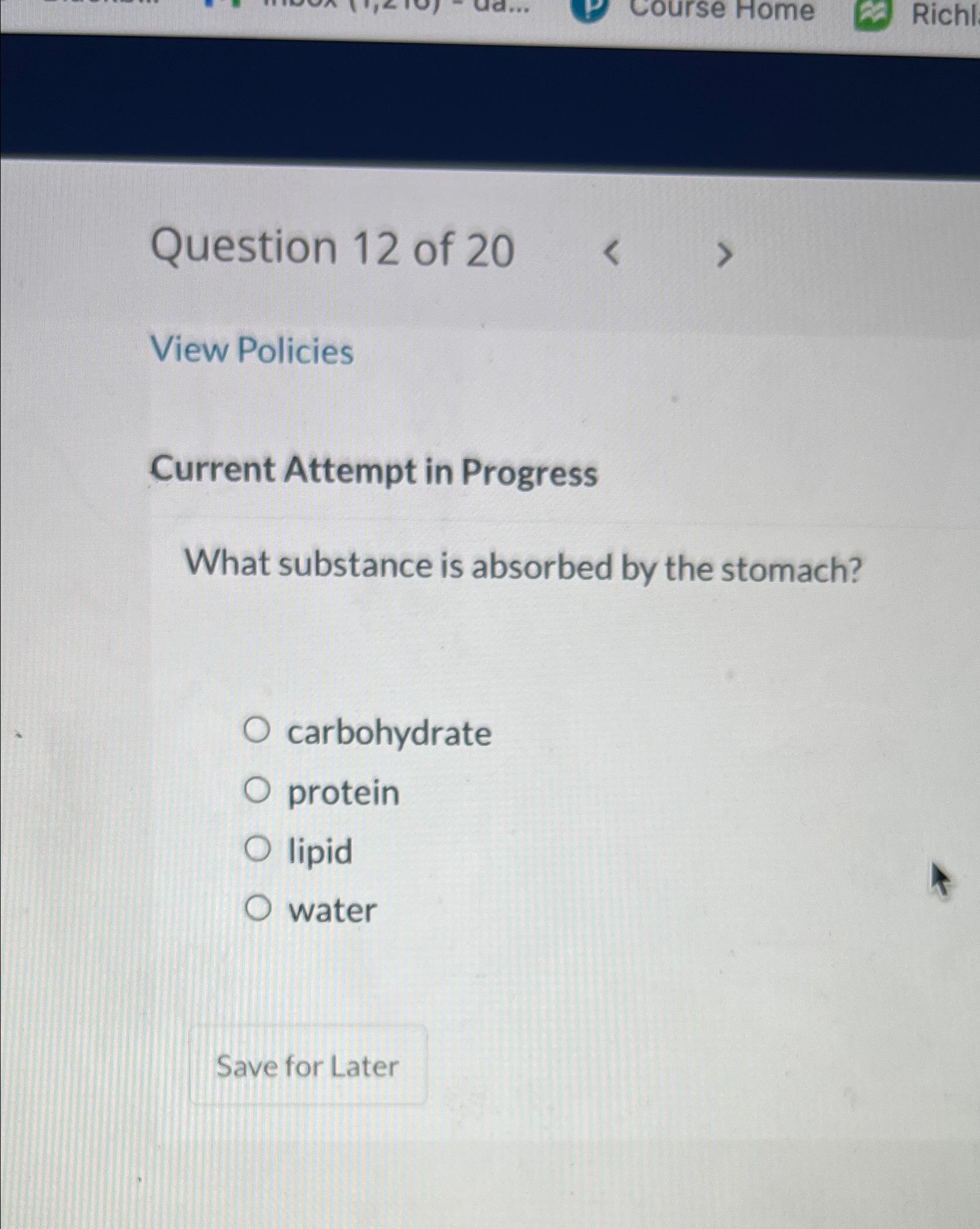Solved Question 12 ﻿of 20View PoliciesCurrent Attempt in | Chegg.com