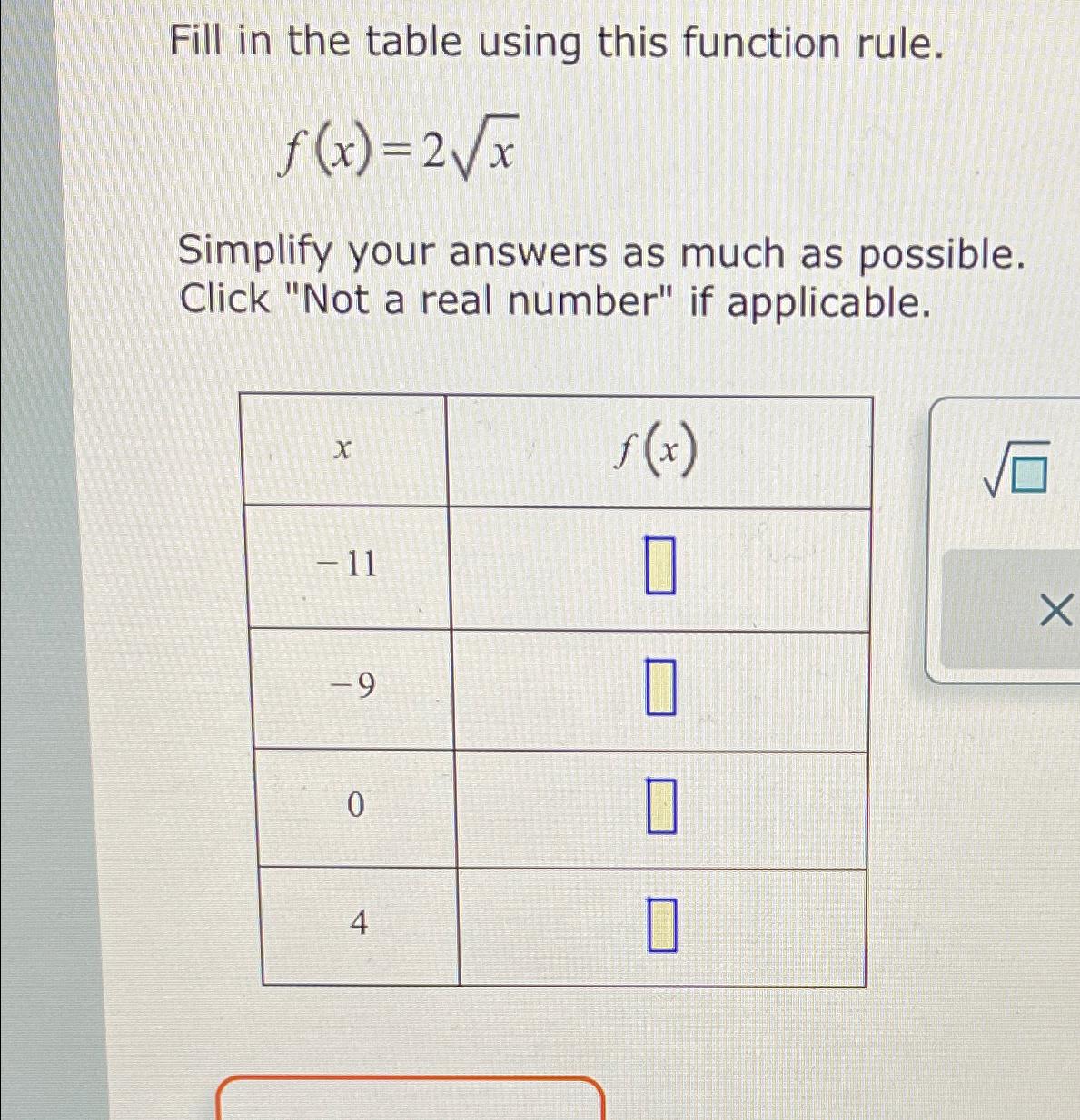 Solved Fill in the table using this function | Chegg.com