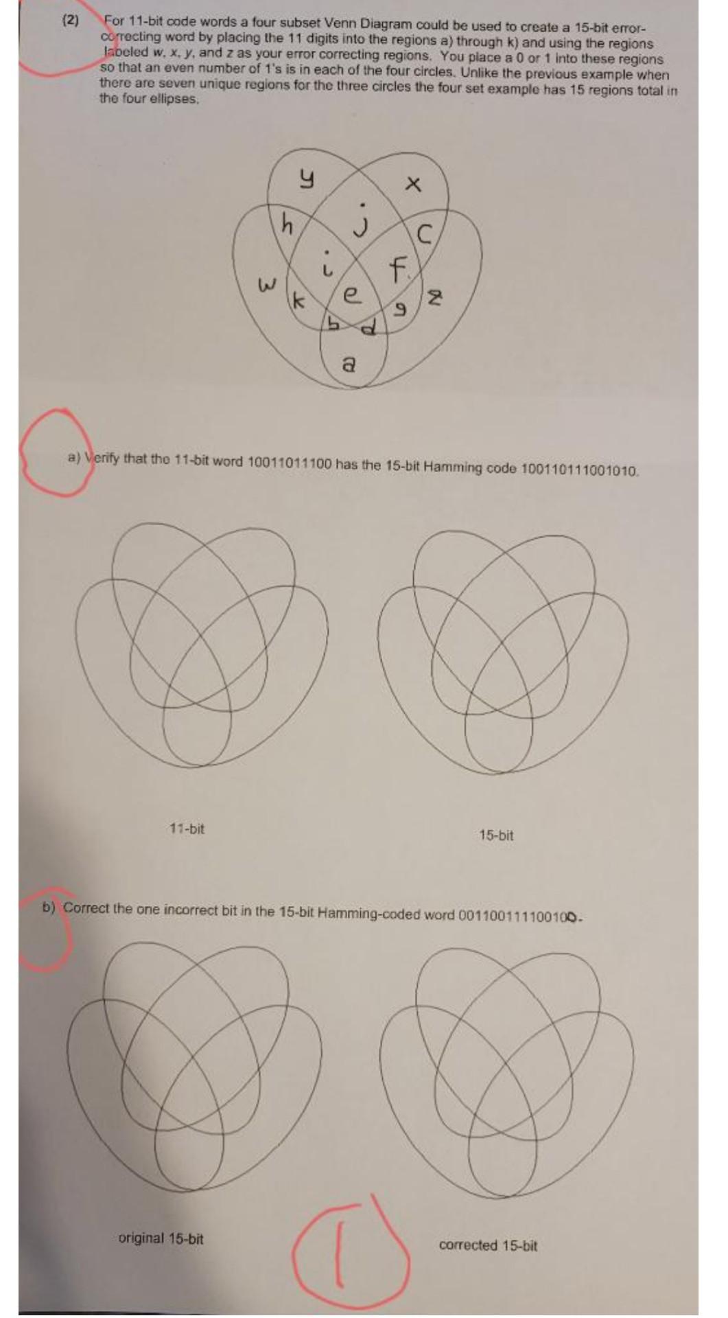 Solved (2) For 11-bit code words a four subset Venn Diagram | Chegg.com
