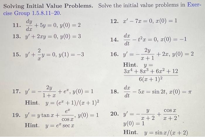 Solved Solving Initial Value Problems. Solve the initial | Chegg.com Solved Solving Initial Value Problems. Solve the initial | Chegg.com