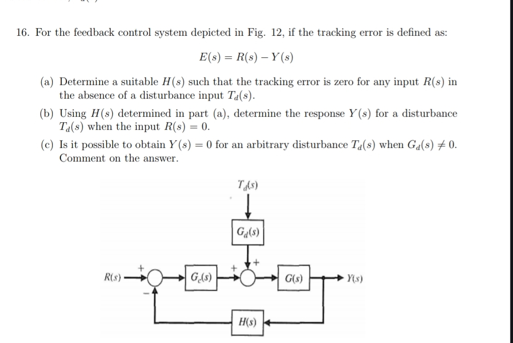 Solved For the feedback control system depicted in Fig. 12, | Chegg.com
