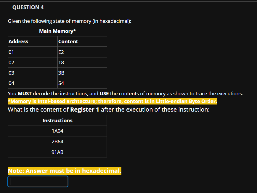 Solved QUESTION 4Given the following state of memory (in | Chegg.com