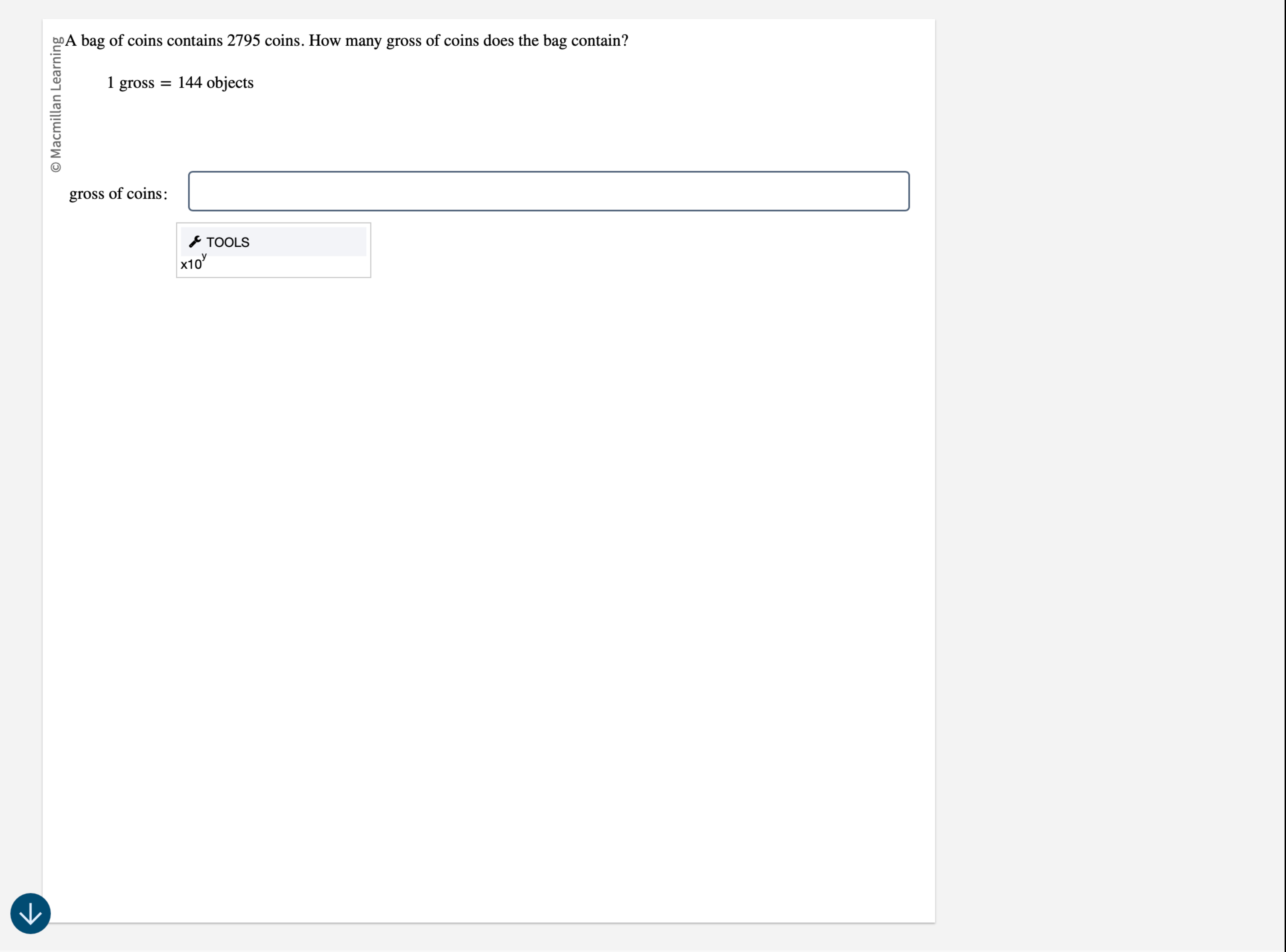 Solved ?∞ ﻿A bag of coins contains 2795 ﻿coins. How many | Chegg.com