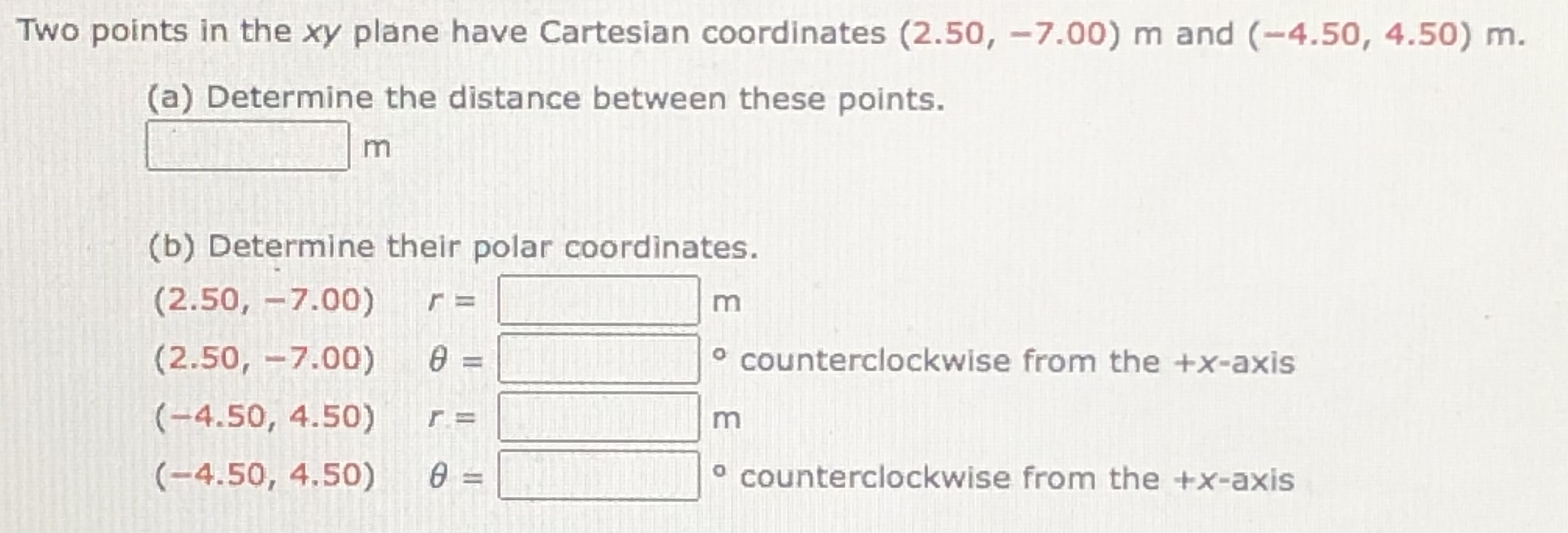 Solved Two points in the xy ﻿plane have Cartesian | Chegg.com