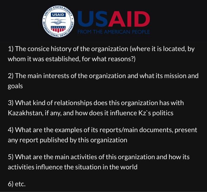 Solved UNITED STATES SAGENCY USAID TERNATIONAL USAID FROM | Chegg.com