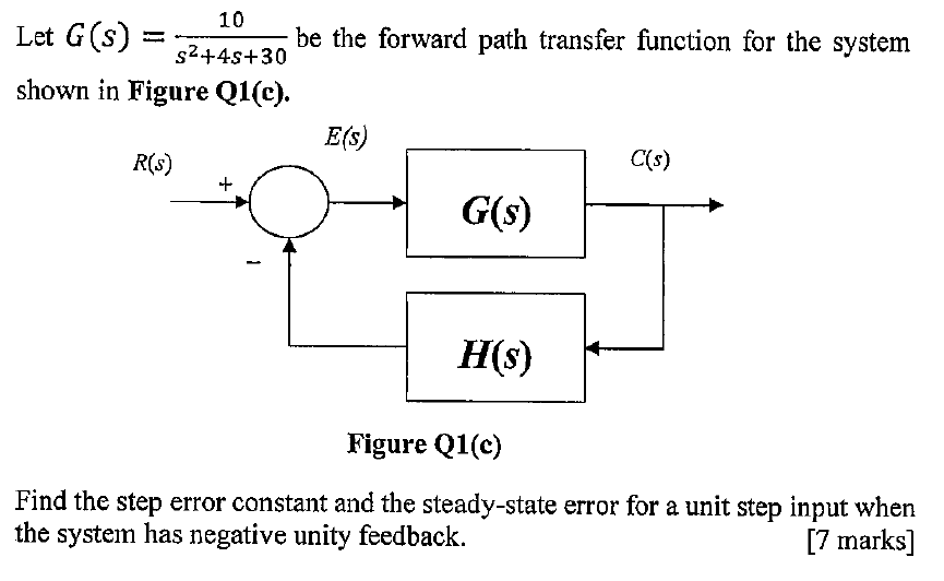 Solved Let G(s)=10s2+4s+30 be ﻿the forward path transfer | Chegg.com