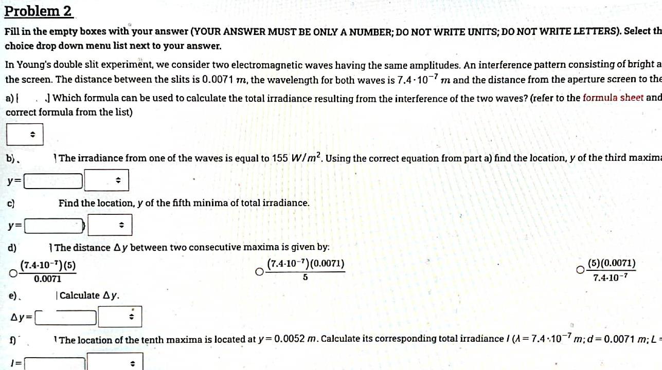 Solved Problem 2 Fill in the empty boxes with your answer | Chegg.com