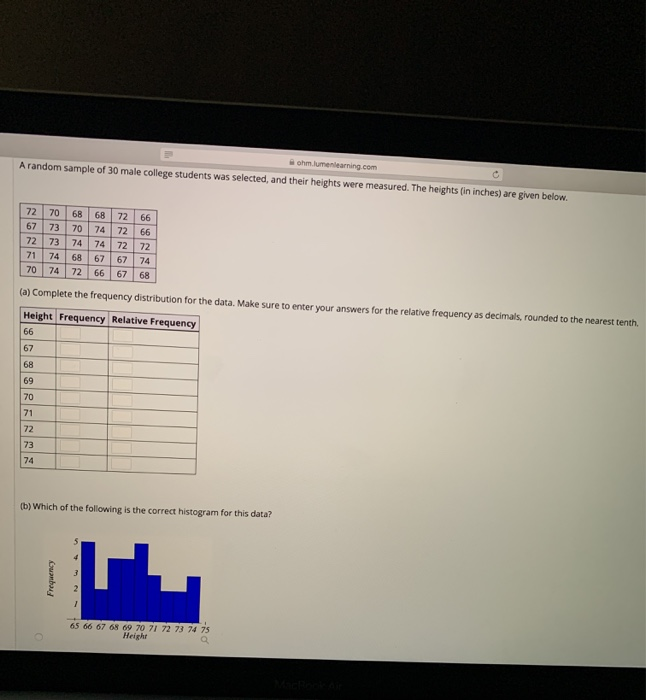 Solved ohm lumenlearning.com A random sample of 30 male | Chegg.com