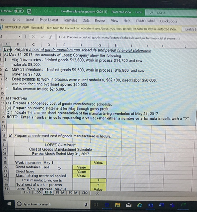 Solved AutoSave OB A S ExcelTemplateAssignment.ChO2 (1) · | Chegg.com