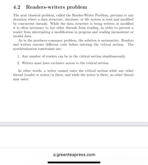 Solved write c language code Reader Writer problem from book | Chegg.com