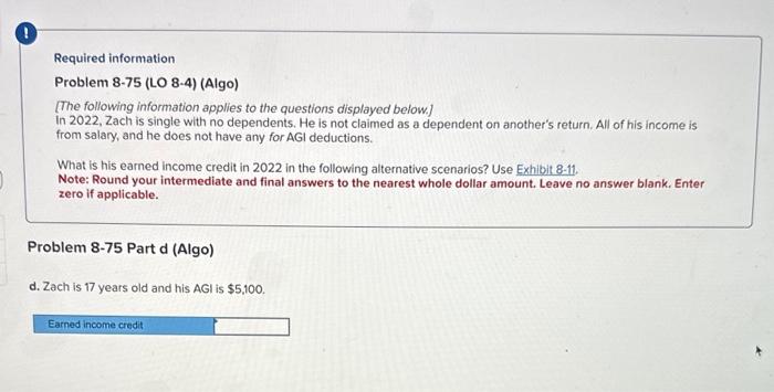 Solved Required information Problem 8-75 (LO 8-4) (Algo) | Chegg.com