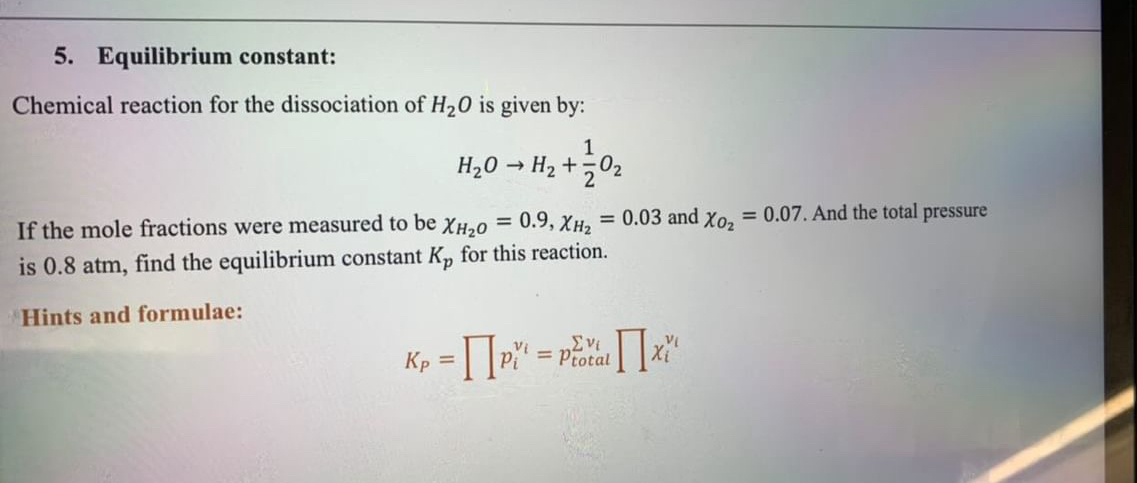 Solved Equilibrium constant:Chemical reaction for the | Chegg.com