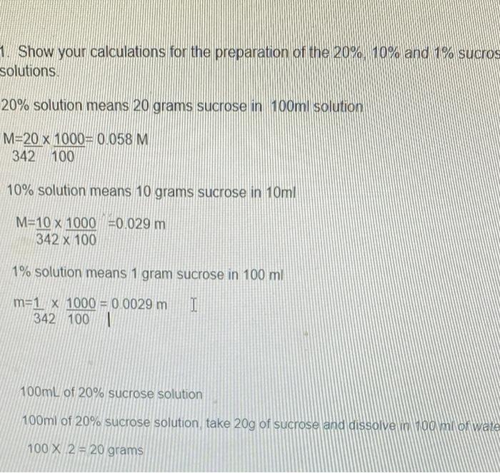 Solved 1. Show your calculations for the preparation of the | Chegg.com