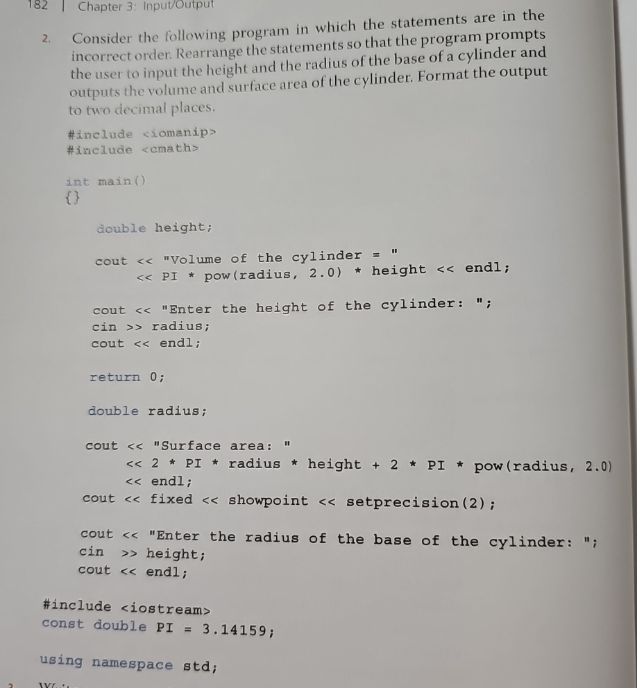 Solved 182 | ﻿Chapter 3: Input/Output2. ﻿Consider the | Chegg.com