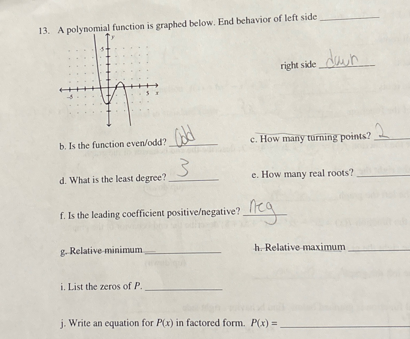 Solved A polynomial function is graphed below. End behavior | Chegg.com
