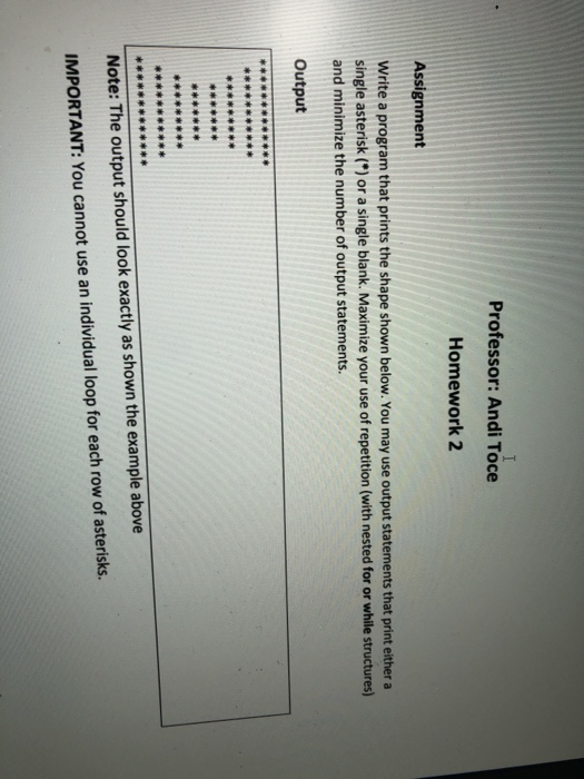 Solved Professor: Andi Toce Homework 2 Assignment Write a | Chegg.com