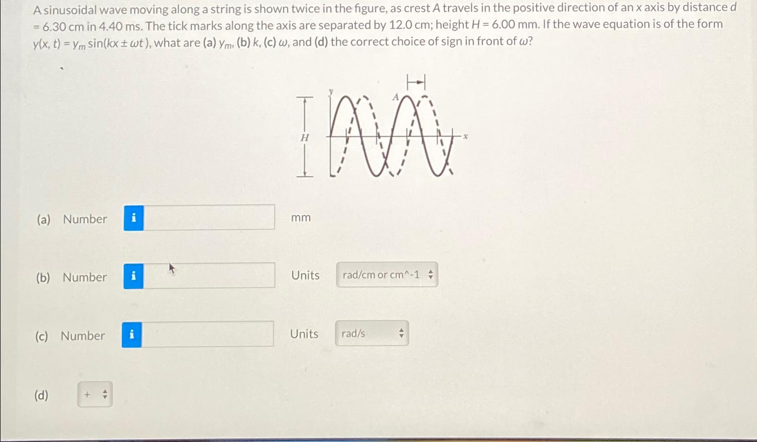Solved A sinusoidal wave moving along a string is shown | Chegg.com
