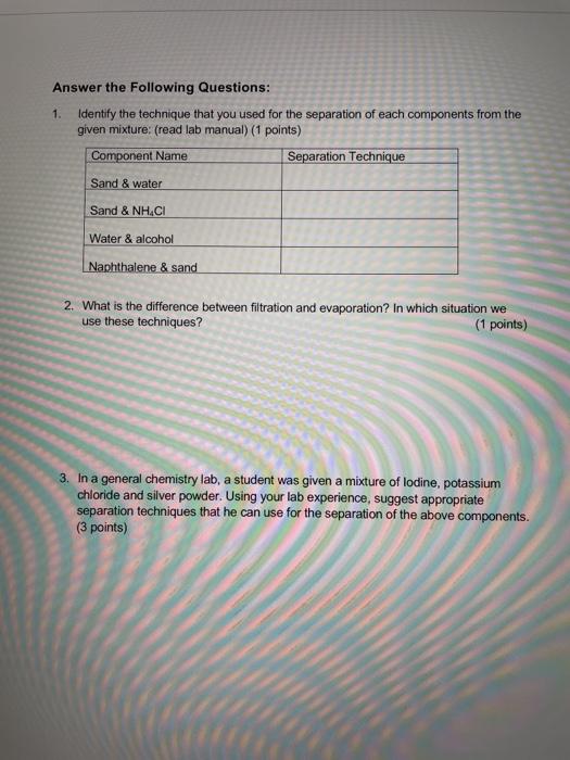 Solved CHEM-175 Experiment - 2 Separation of Components of a | Chegg.com