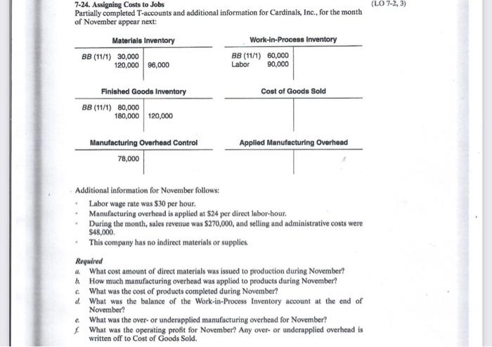 Solved 7-24. Assigning Costs to Jobs Partially completed | Chegg.com