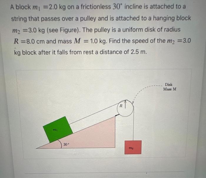 Solved A block m1=2.0 kg on a frictionless 30∘ incline is | Chegg.com