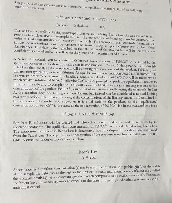 Solved The purpose of this experiment is to determine the | Chegg.com