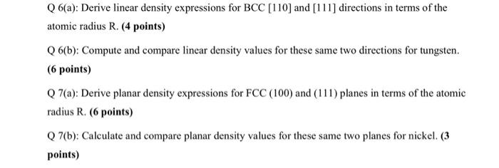 Solved Q6(a): Derive linear density expressions for BCC | Chegg.com