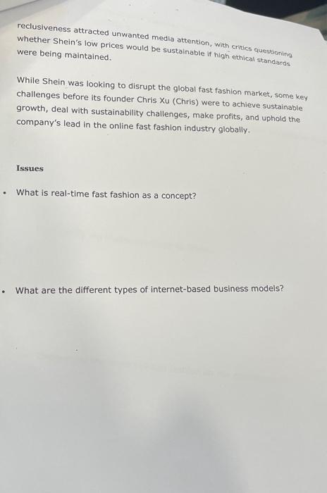 Solved Shein Fast Fashion This case discusses how | Chegg.com