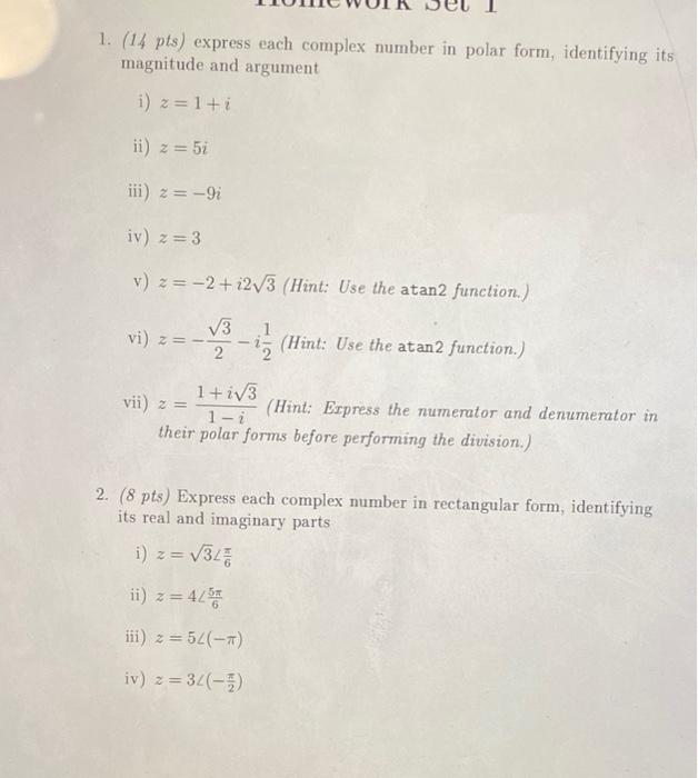 Solved 1. (14 pts) express each complex number in polar | Chegg.com