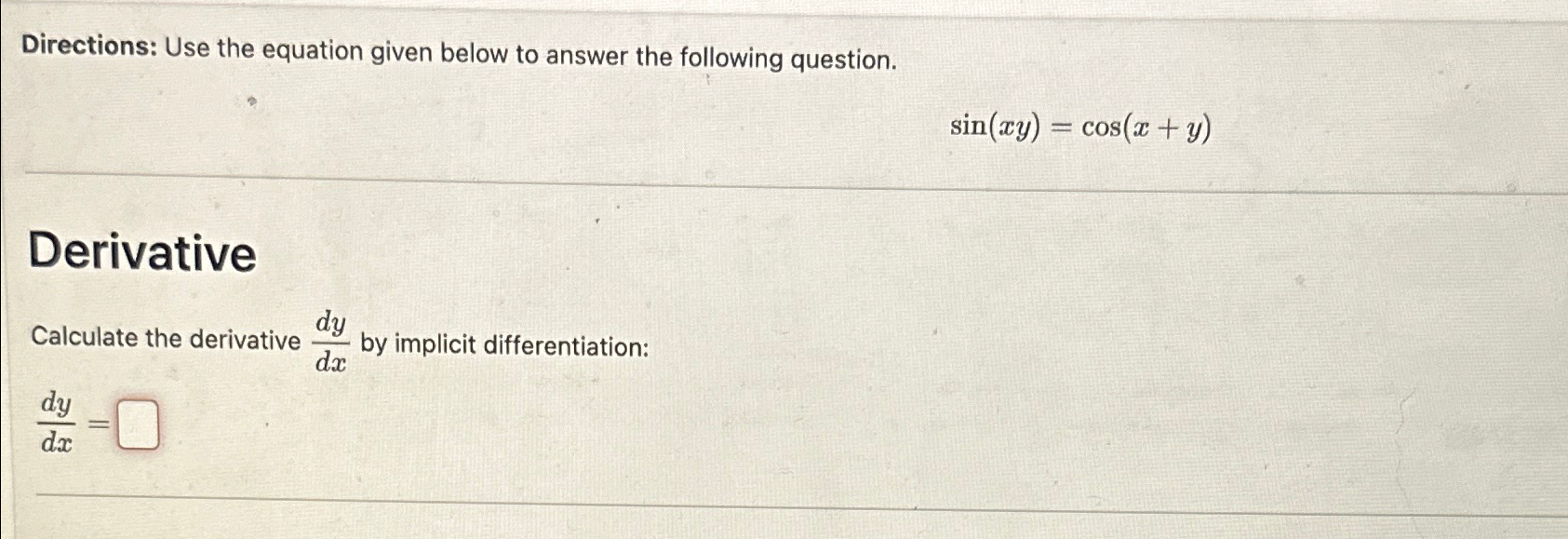 Solved Directions: Use the equation given below to answer | Chegg.com